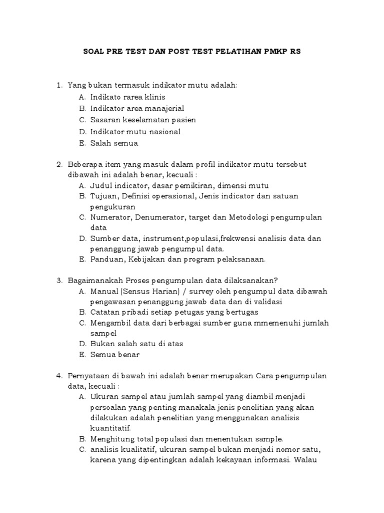 Soal Pre Test Dan Post Test Pelatihan PMKP RS | PDF