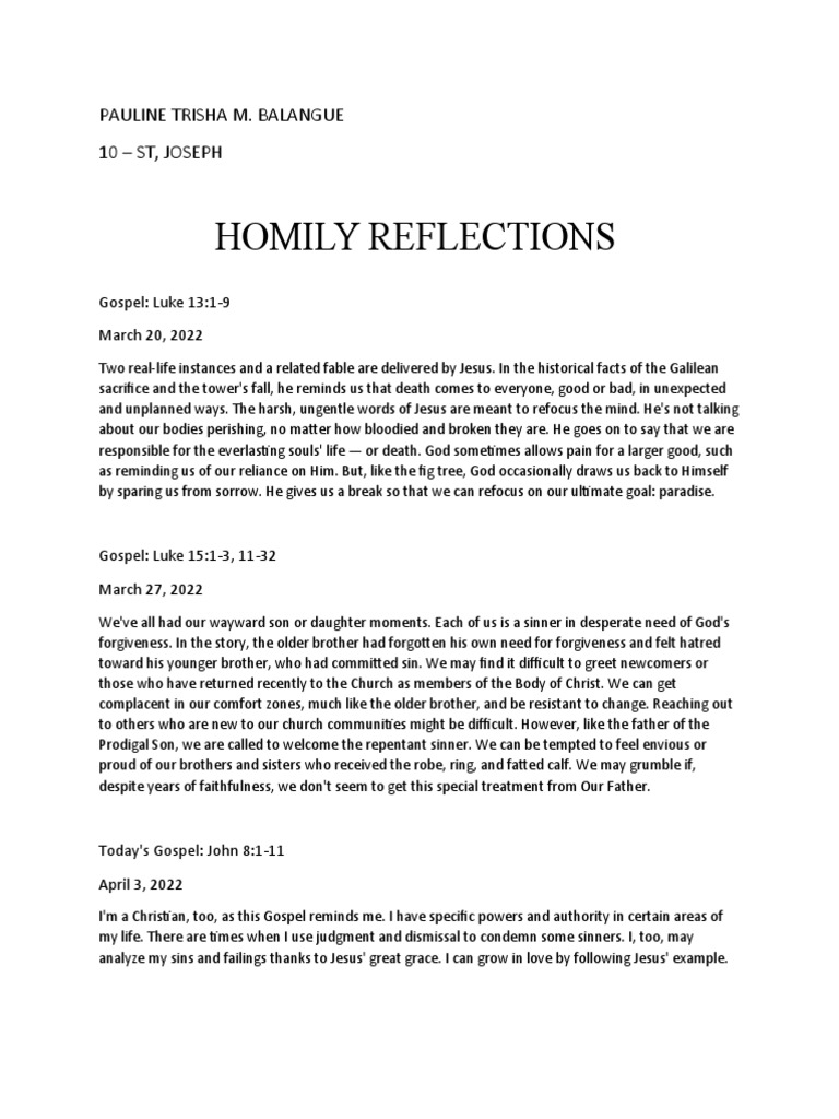 4th Homily Reflections | PDF | Jesus | Resurrection Of Jesus