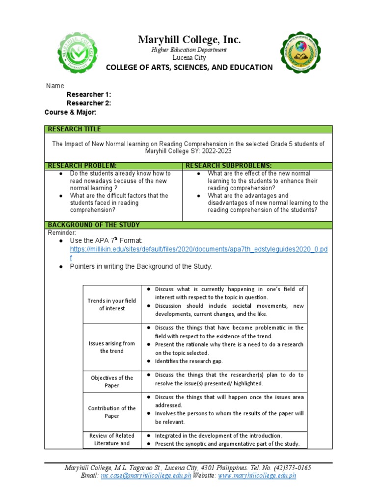 Research Title and Problem 1 | PDF | Reading Comprehension | Learning