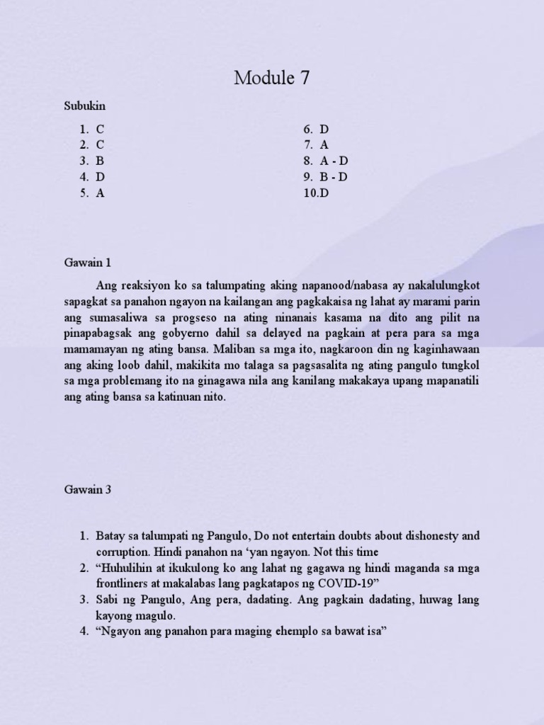 Filipino Activities Module 7 & 8 | PDF