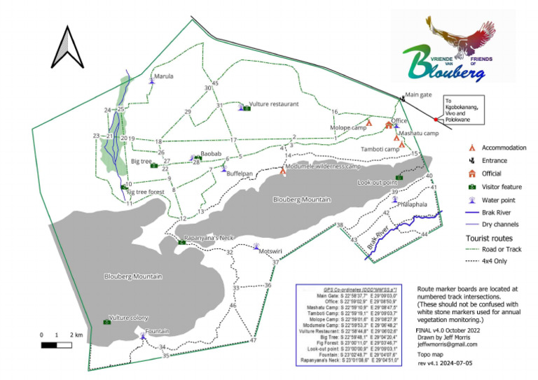 Tourist Map of Blouberg Nature Reserve, Limpopo Province, South Africa ...