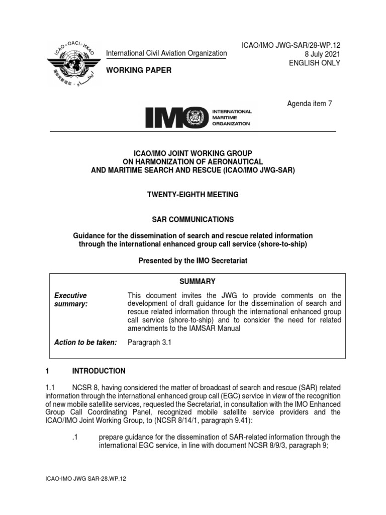 ICAO-IMO JWG-SAR-28-WP.12 - Guidance For The Dissemination of Search ...