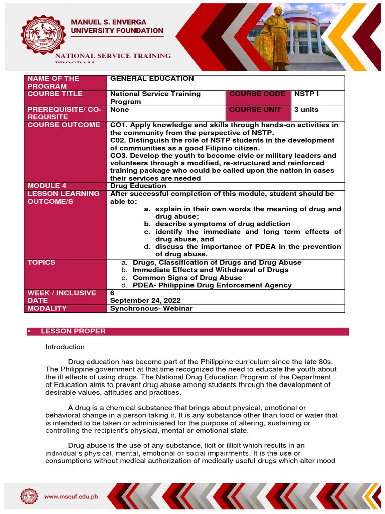 Drug Education in NSTP: Key Insights | PDF | Psychoactive Drugs ...
