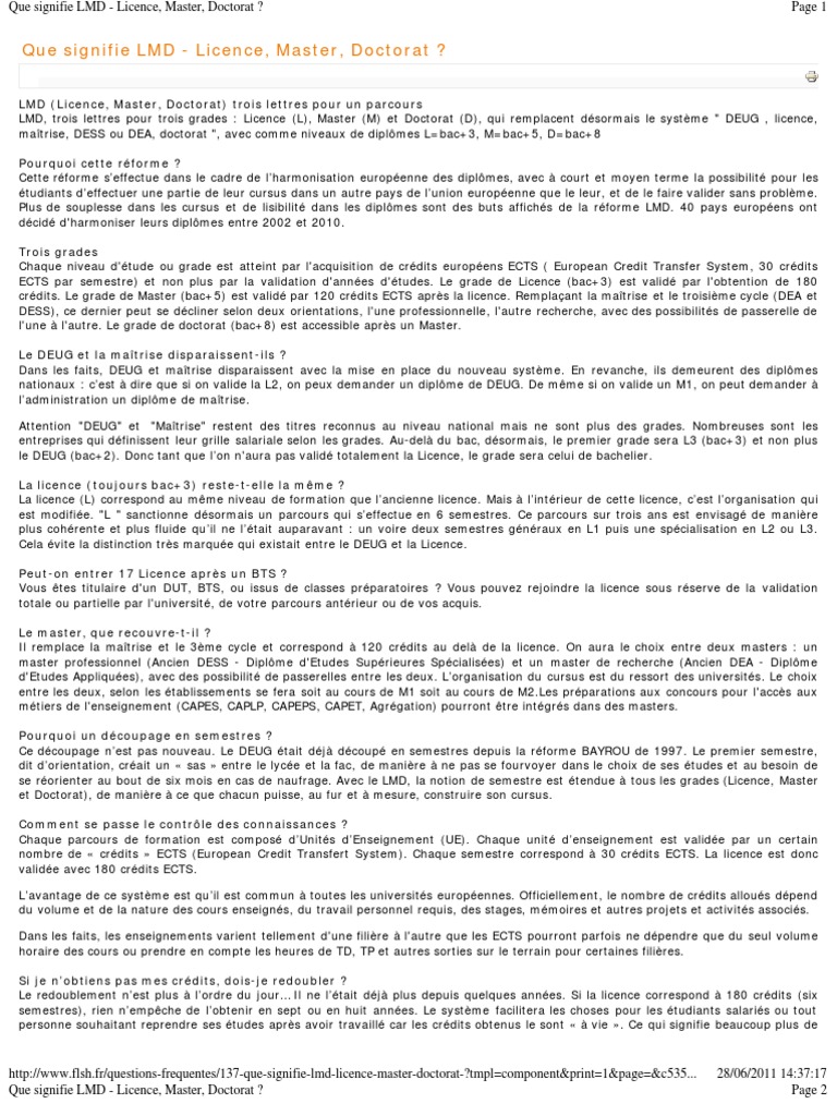 Que Signifie LMD - Licence, Master, Doctorat | PDF | Baccalauréat ...