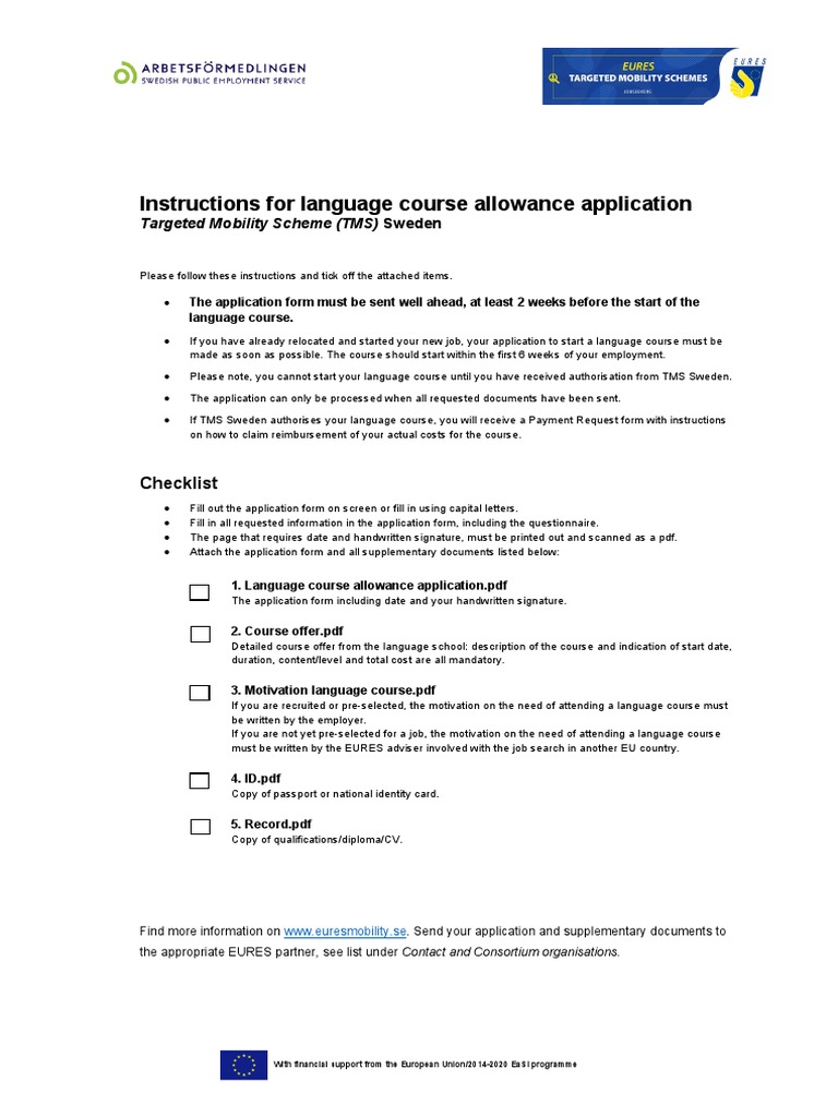 Language Course Allowance Application PDF, 360 Kb. | PDF | Welfare ...