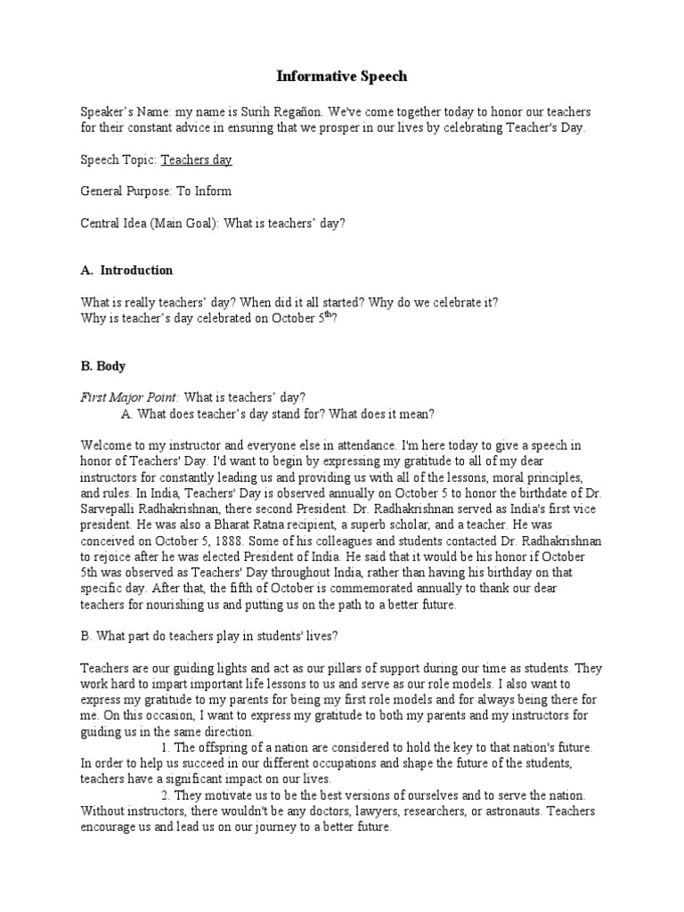 Informative Speech Outline 03 | PDF | Teachers | Gratitude