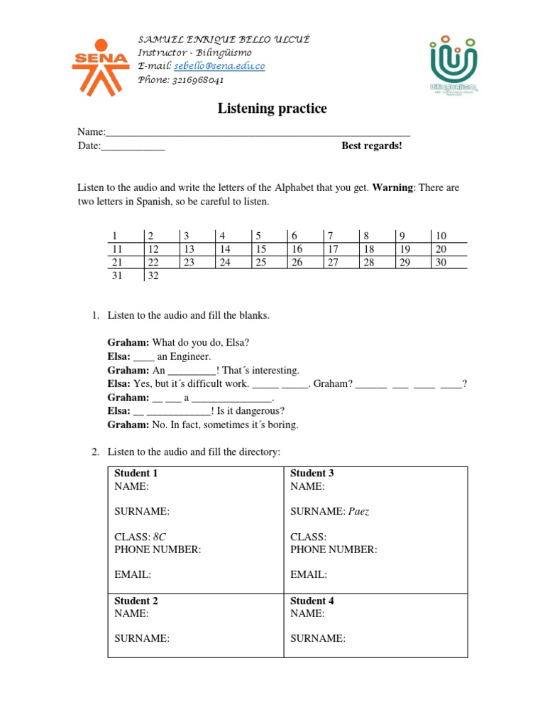 Spanish Listening Practice Exercise | PDF | Human Communication ...