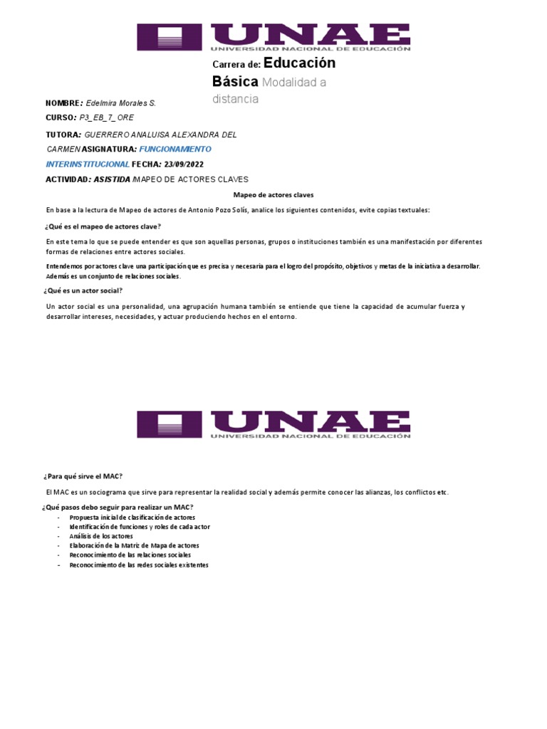 Matriz Mapeo de Actores | PDF | Cognición | Aprendizaje