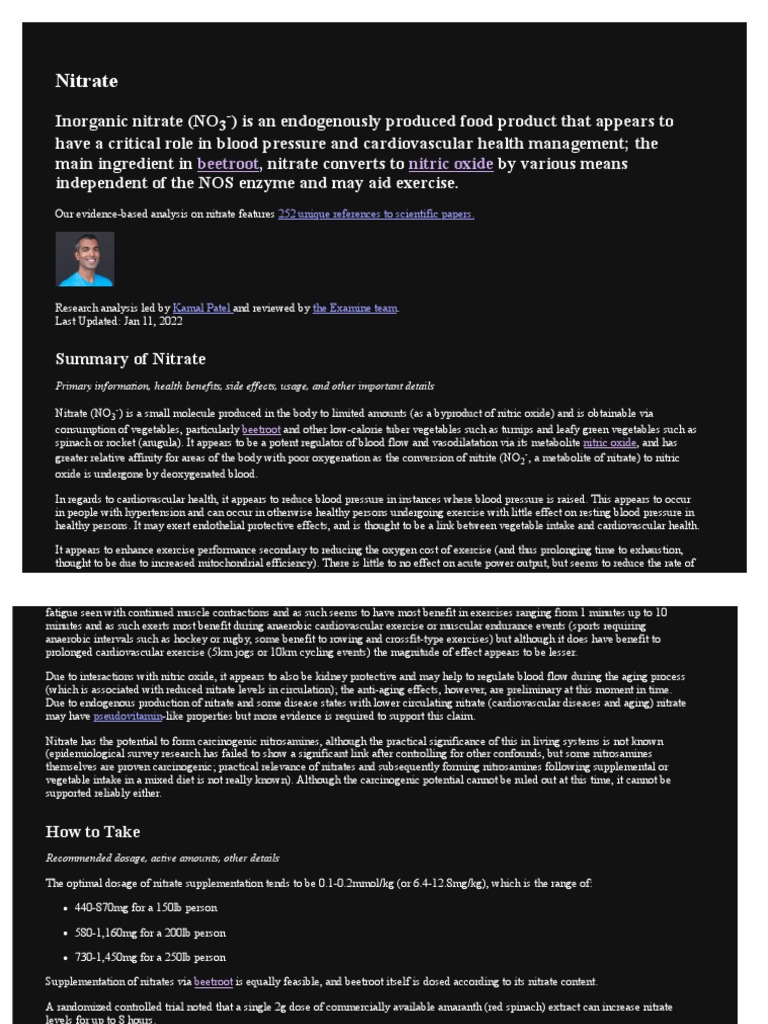 Nitrate Supplement - Health Benefits, Dosage, Side Effects | PDF ...