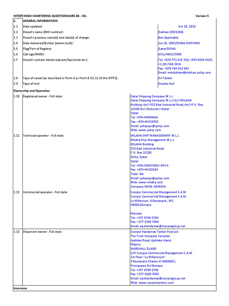 Dukhan Q88 Dated 18th October 2018 | Download Free PDF | Tonnage ...