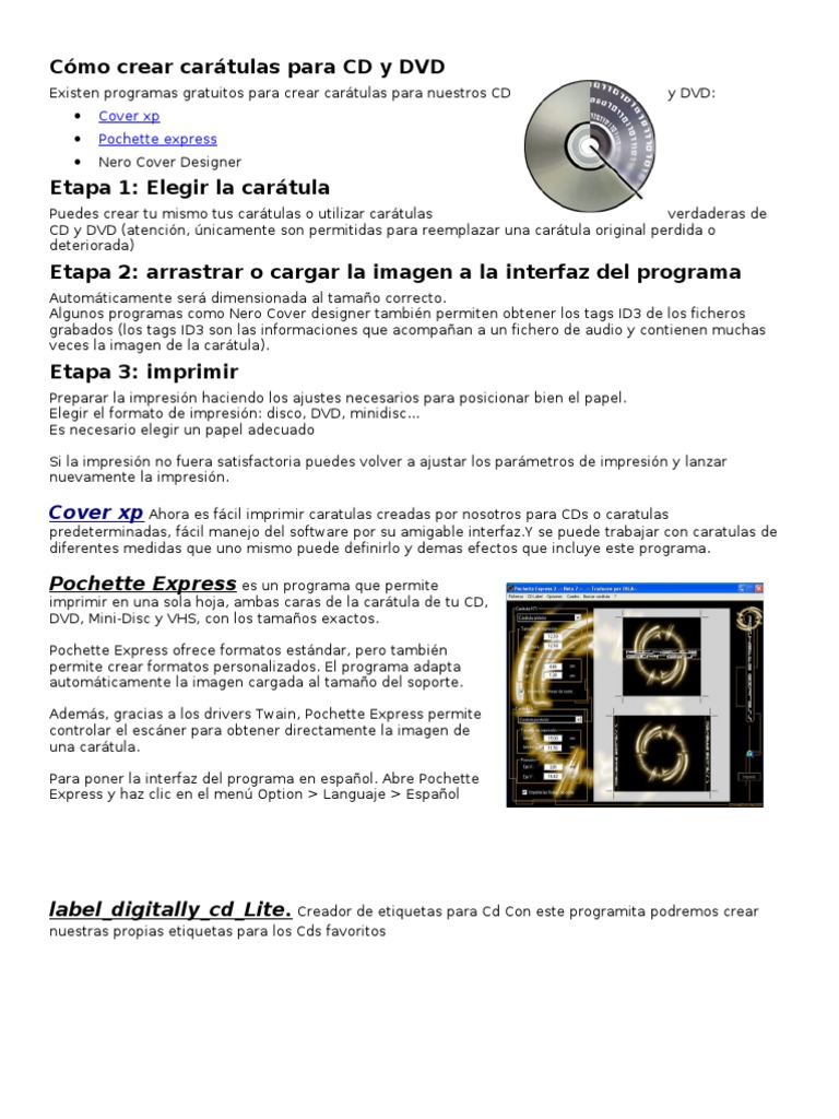 Crear carátulas para CD y DVD fácilmente | PDF | Disco compacto | DVD