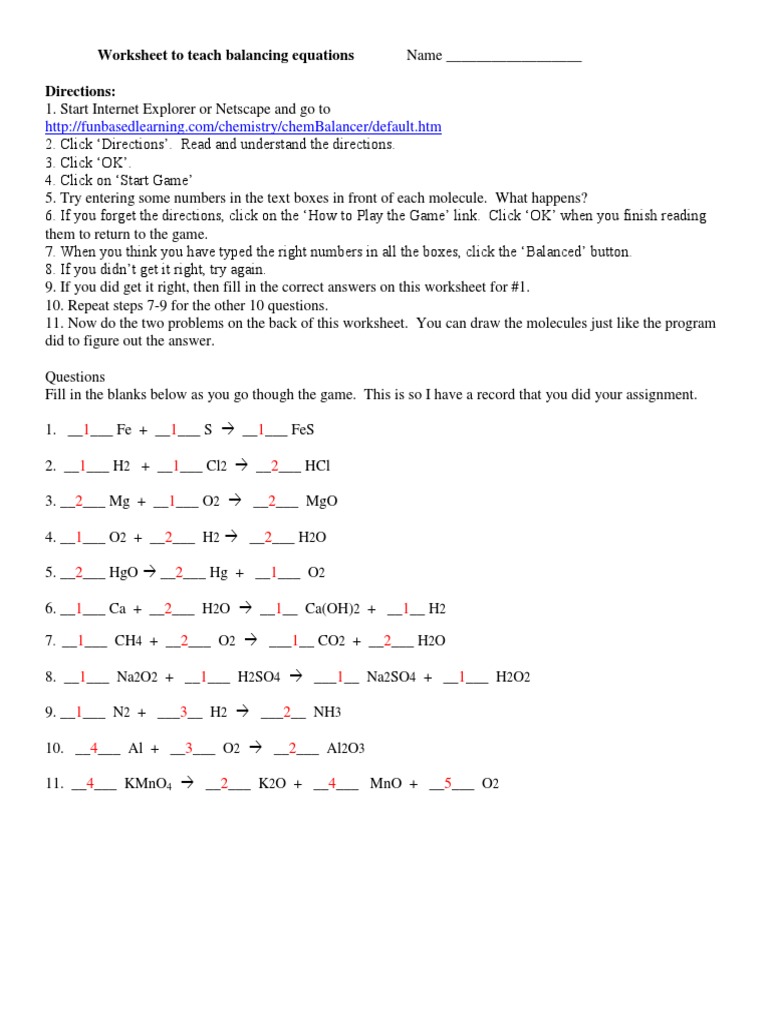 WORKSHEETS KEY Balancing Equations | PDF | Hydroxide | Aluminium