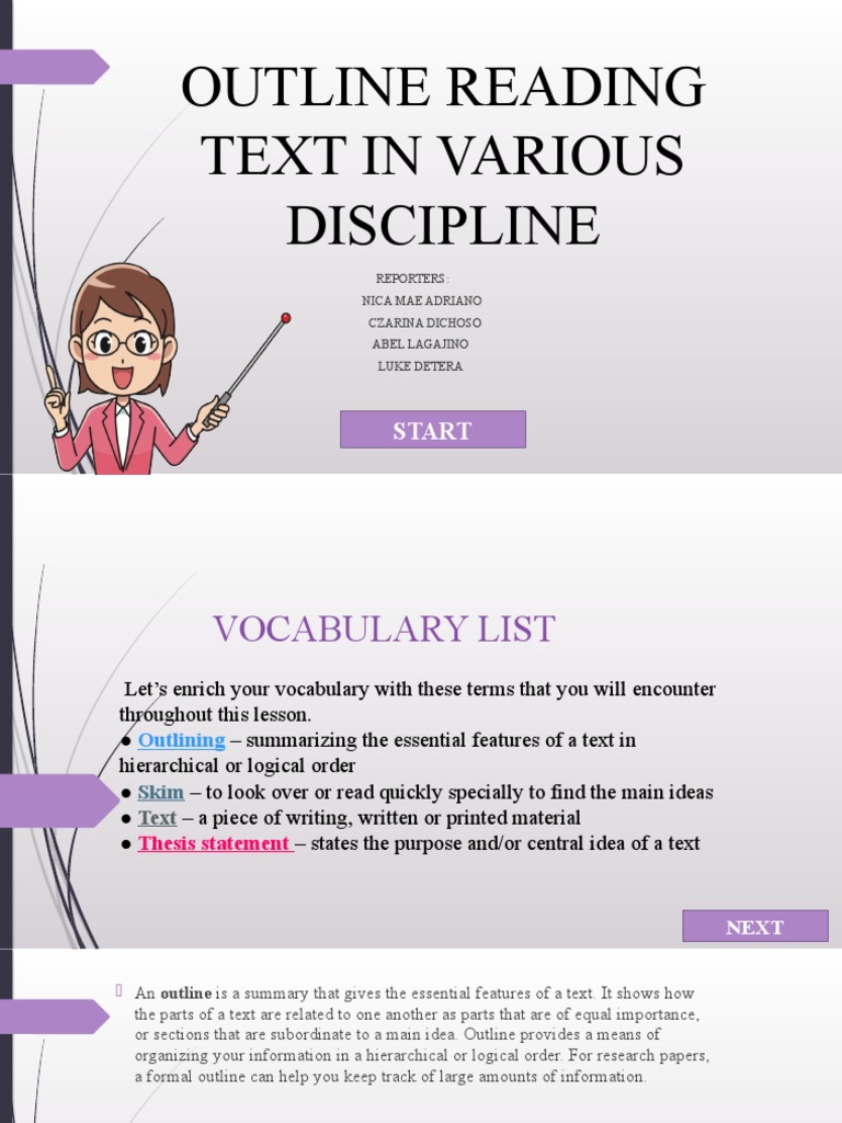 Outlining Reading Texts in Disciplines | PDF