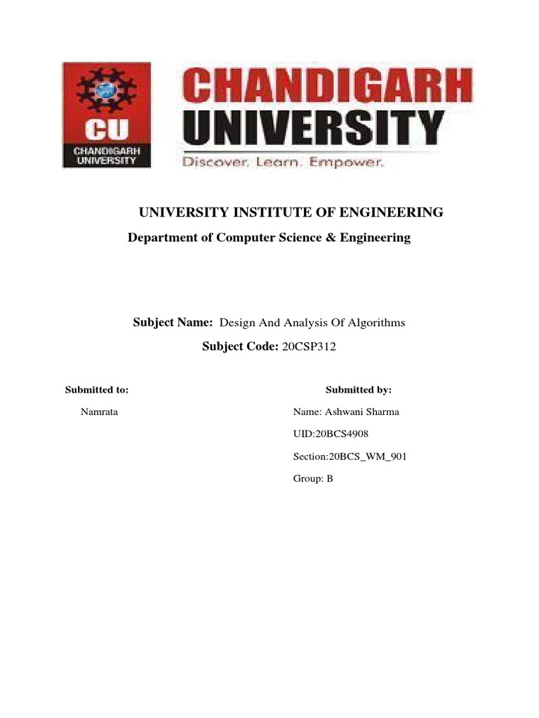 DAA Exp 1.3 Ashwani Sharma 20BCS4908 | PDF | Array Data Structure | Algorithms