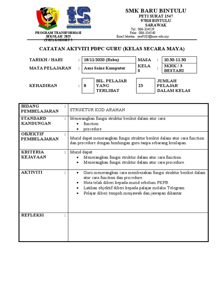 CATATAN AKTVITI PDPC GURU Asas Sains Komputer | PDF