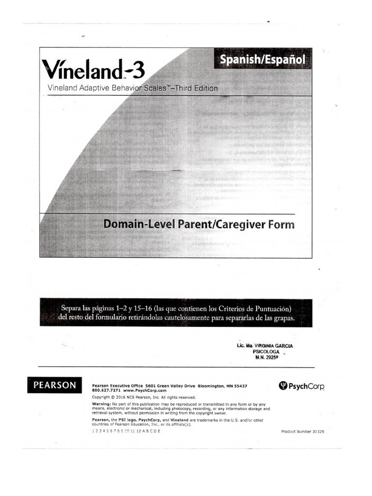 Vineland III Domanin Level Parent Caregiver Form | PDF