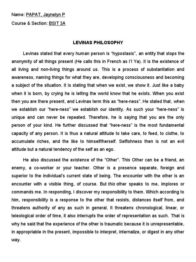 Levinas Philosophy Case Study | PDF | Philosophy