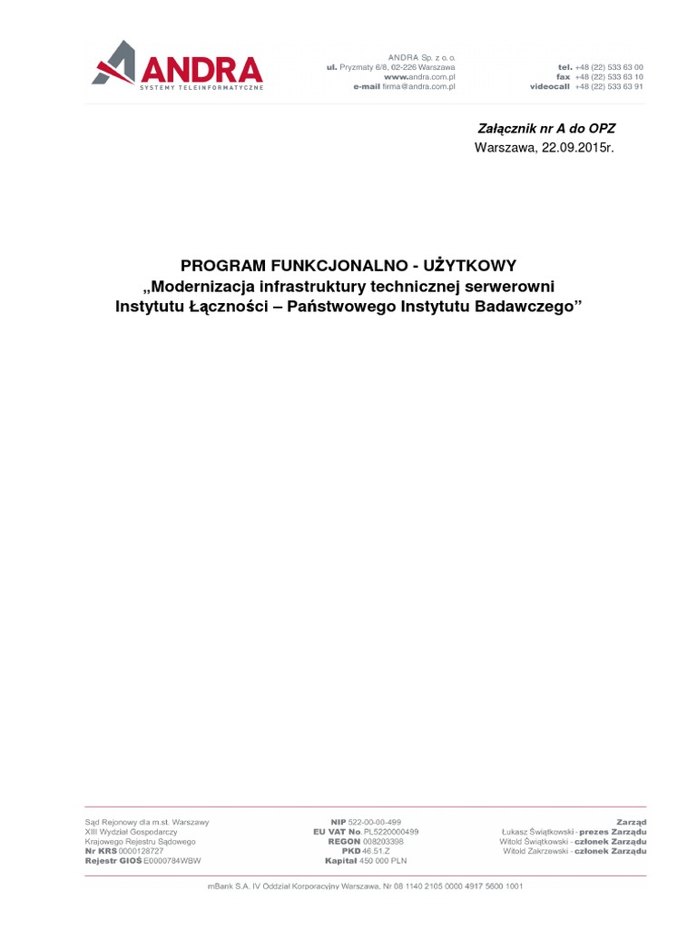 SIWZ 2015 - Projekt PIBUK Program Funkcjonalno-Uzytkowy PFU Serwerownia ...