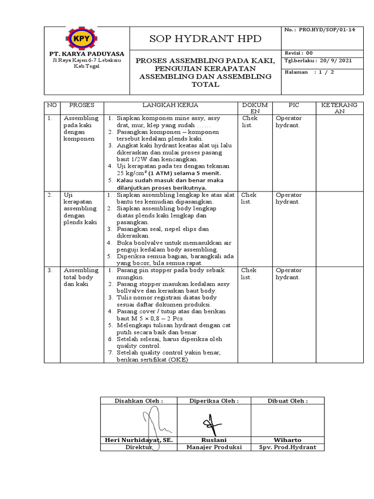 Sop Assembling | PDF | Griya & Taman | Teknologi & Rekayasa