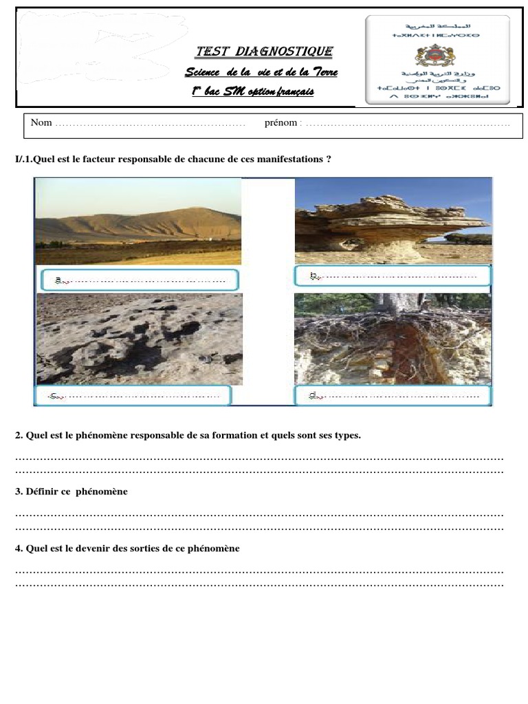 Evaluation Diagnostique SVT Premiere Bac Sciences Mathematiques PDF 8 ...