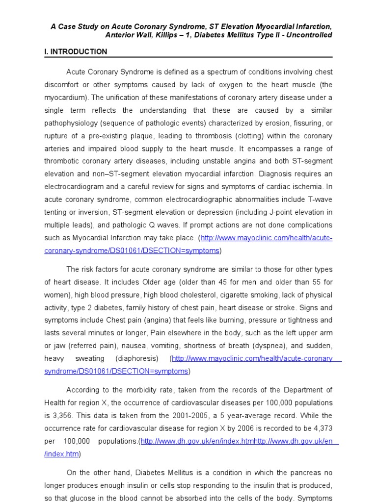 Acute Coronary Syndrome, STEMI, Anterior Wall, Killips - 1, DM Type II ...