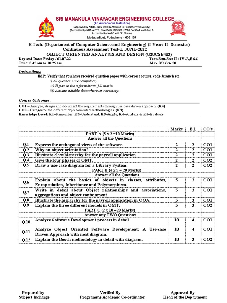 Ooad Cat1 | PDF | Object (Computer Science) | Use Case