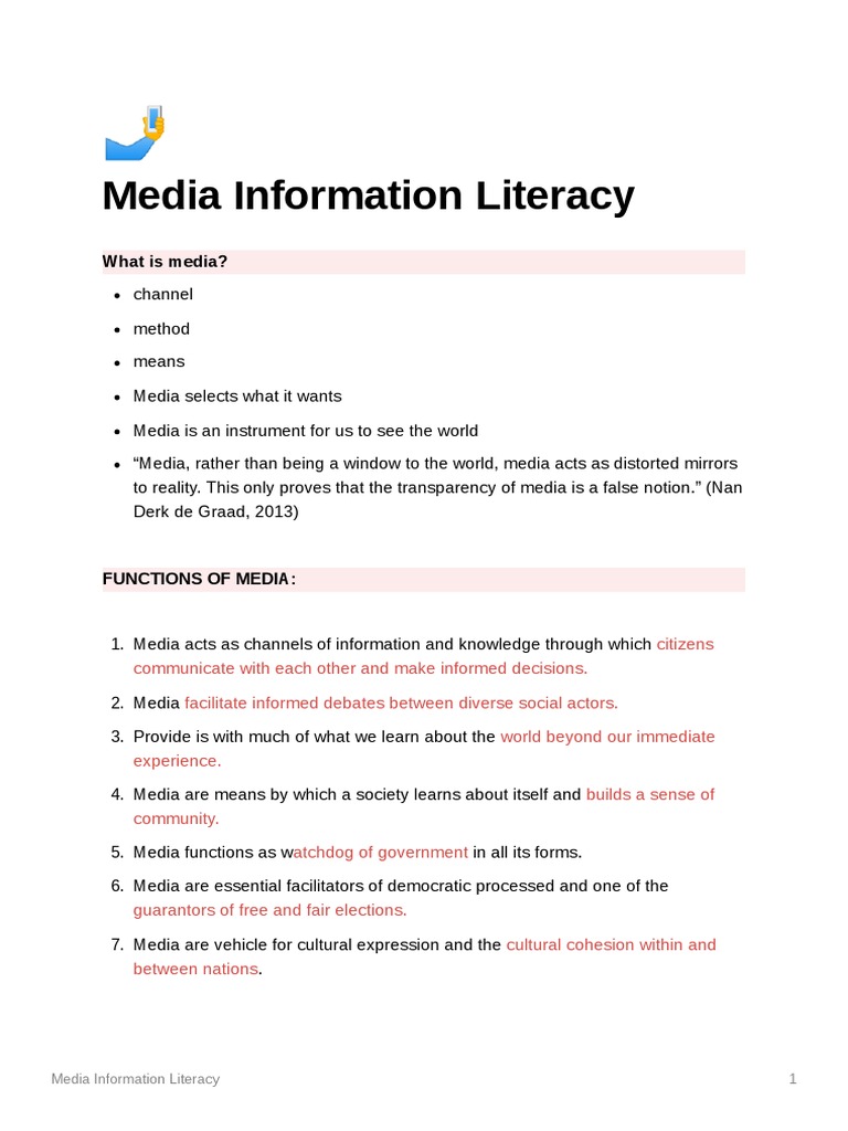 Media Information Literacy | PDF | Mass Media | Printing