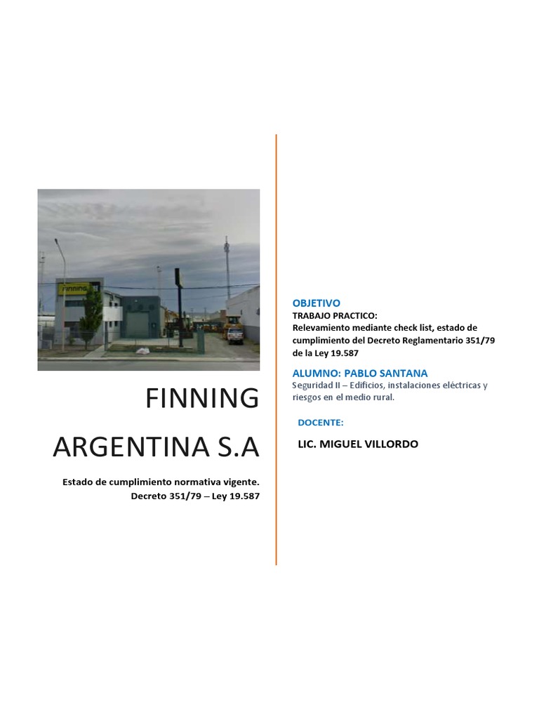 Informe Tecnico Dec 351-79 Finning Cat - TP Final Seguridad II | PDF | Residuos | Máquina elevadora
