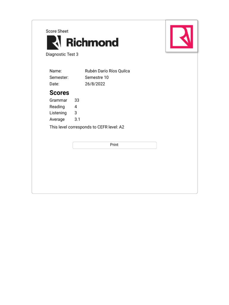 Diagnostic Test 3 Richmond | PDF