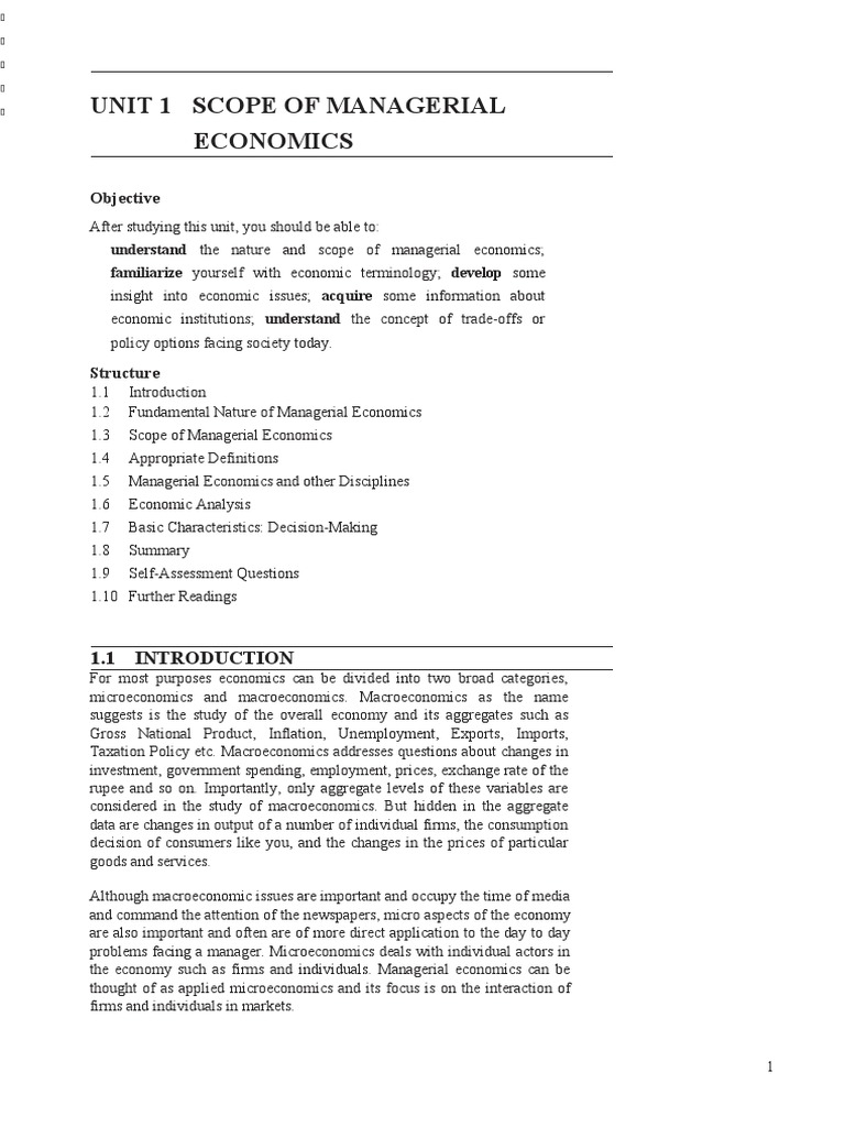 Unit 1 Introduction To Managerial Economics | PDF | Finance & Money ...