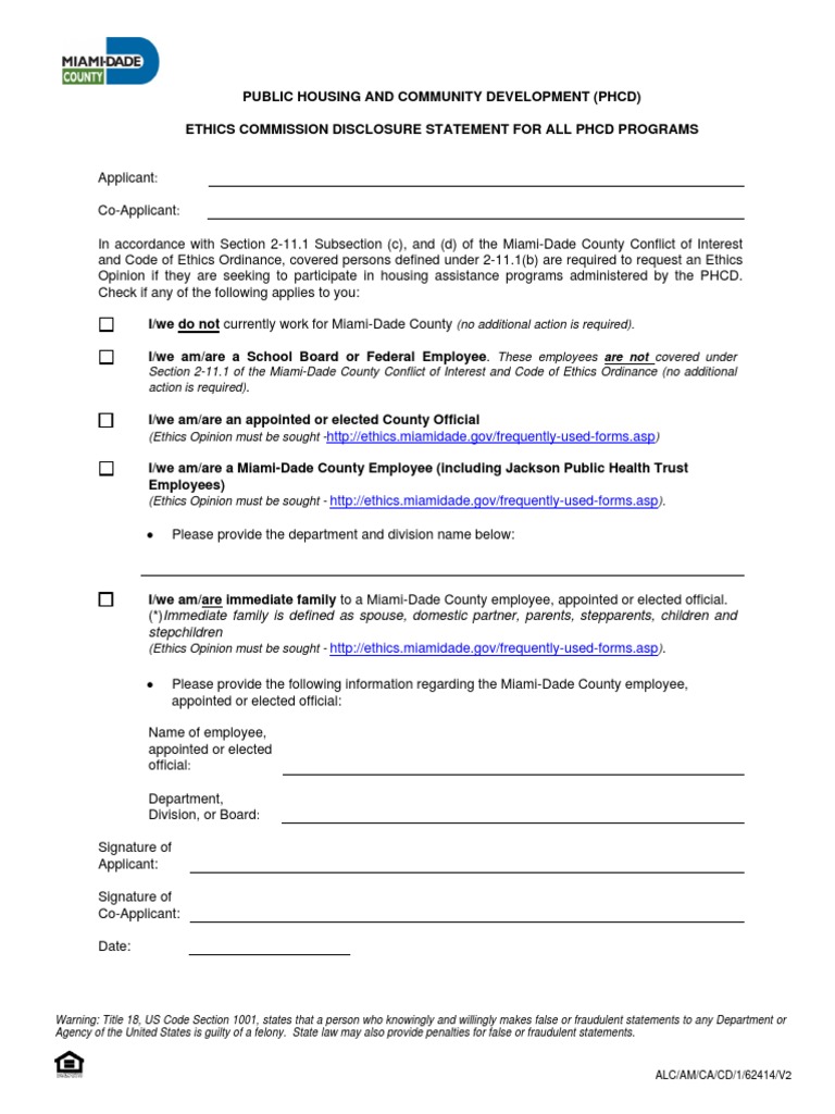 Ethic Commission Disclosure Form For All PHCD Program Applicants - 9-11 ...