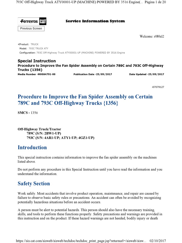 Procedure To Improve The Fan Spider Assembly On Certain 789C and 793C ...