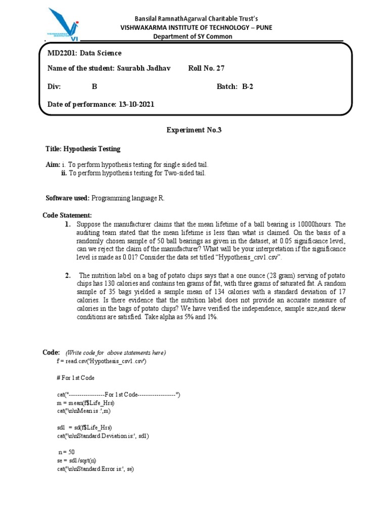 Lab 3 - Write Up | PDF | P Value | Tests