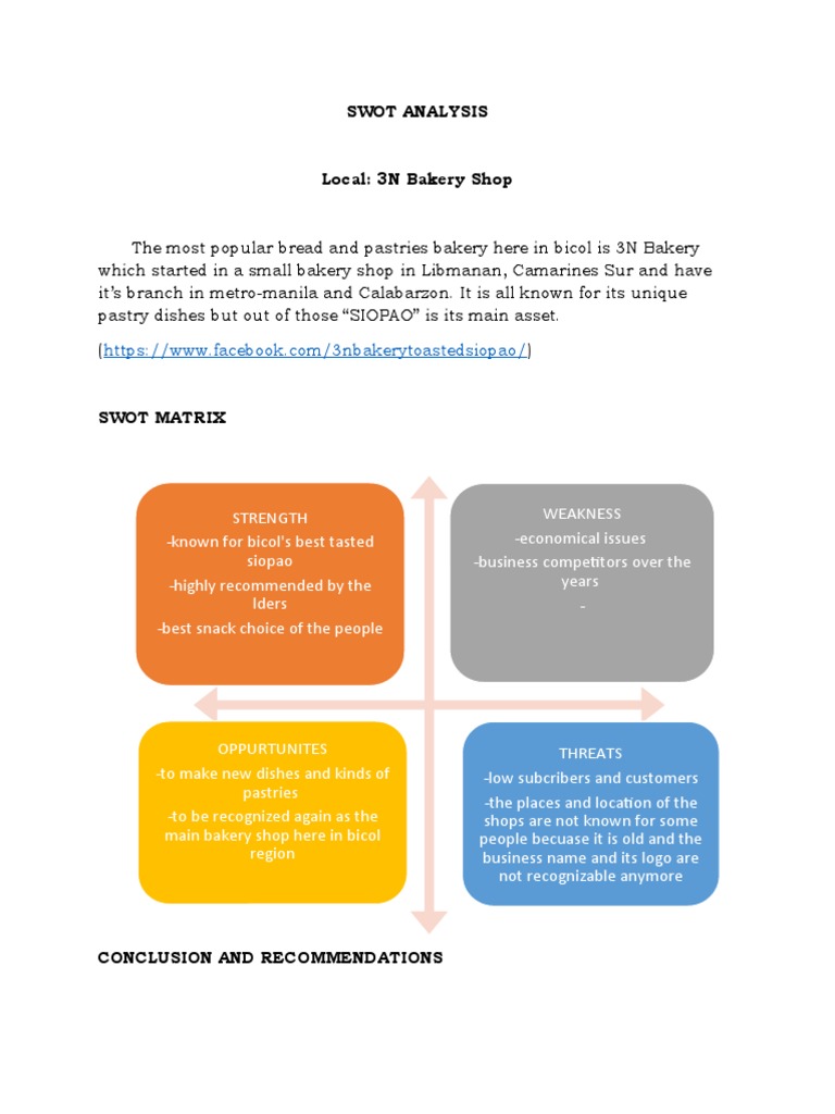 Swot Analyis of 3N Bakery | PDF | Swot Analysis | Communication