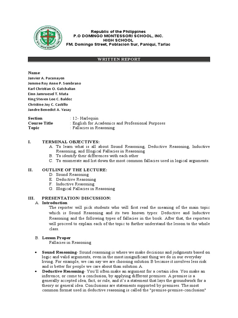 Group 1 Eapp Written Report | PDF | Deductive Reasoning | Logic