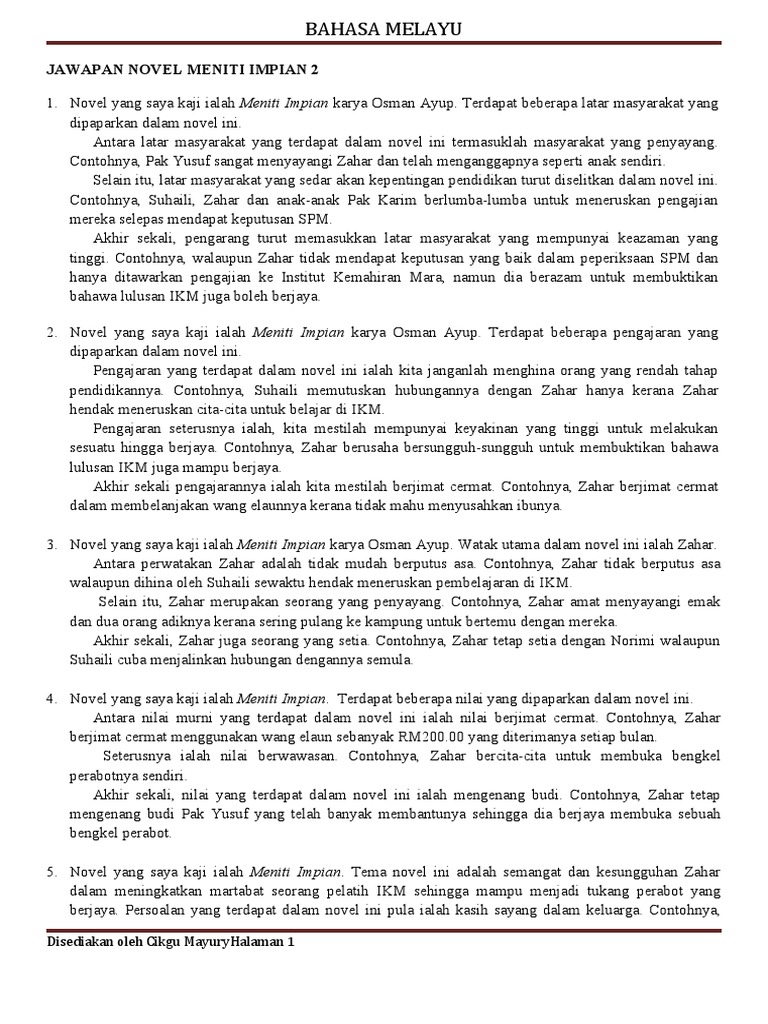 Novel Meniti Impian Set 2 Jawapan | PDF