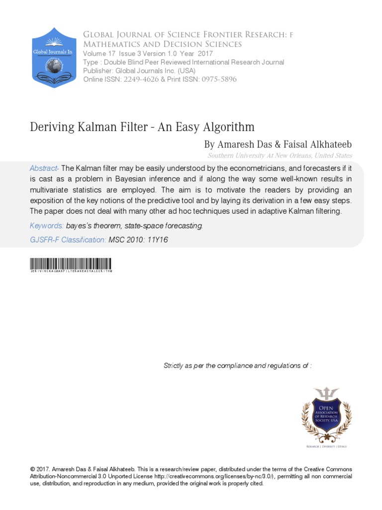 1 Deriving Kalman Filter | PDF | Kalman Filter | Applied Mathematics