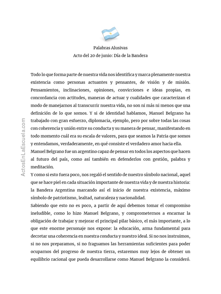 Palabras Alusivas 20 de Junio 4-1 Sec 31 | PDF