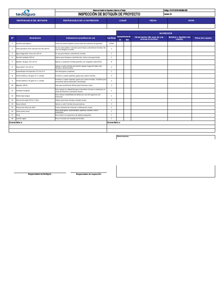 Co-Fo-9105-Ssoma-059 - Inspeccion de Botiquin Del Proyecto | PDF ... Co-Fo-9105-Ssoma-059 - Inspeccion de Botiquin Del Proyecto | PDF ...