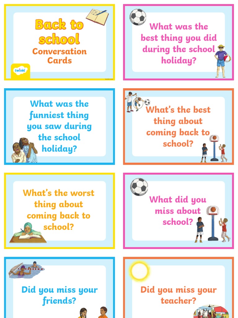 Back-to-School Conversation Cards | PDF | Learning | Behavior Modification
