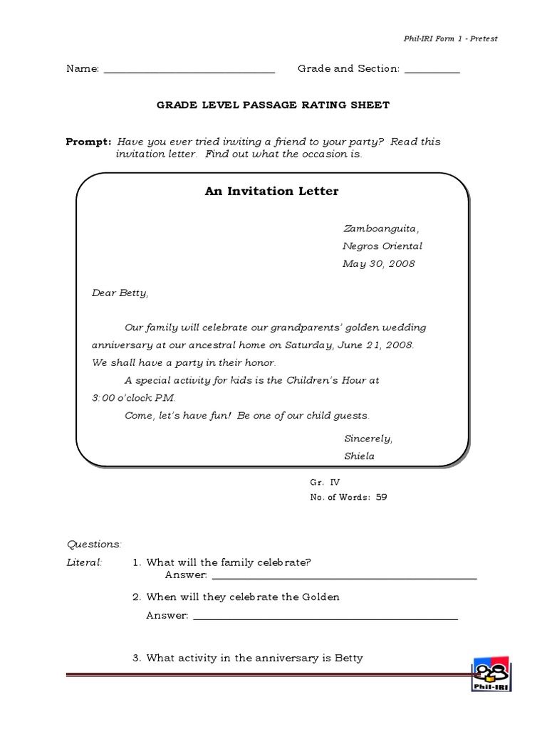 EGrade 4.AN INVITATION LETTER | PDF | Language Arts & Discipline