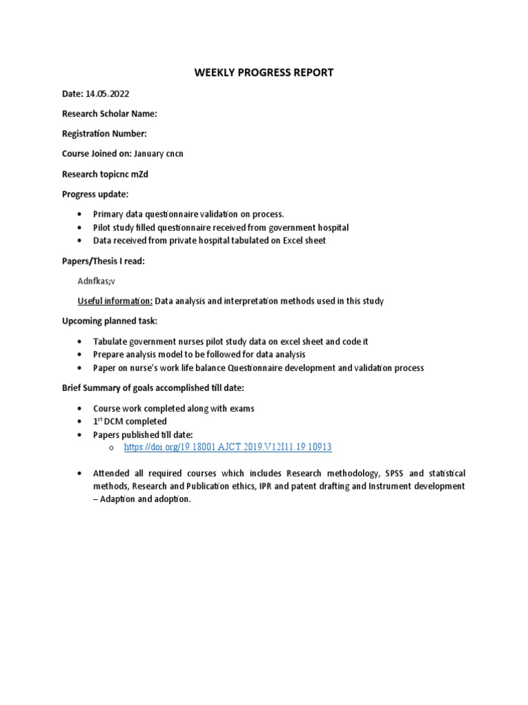 Weekly PHD Progress Report | PDF
