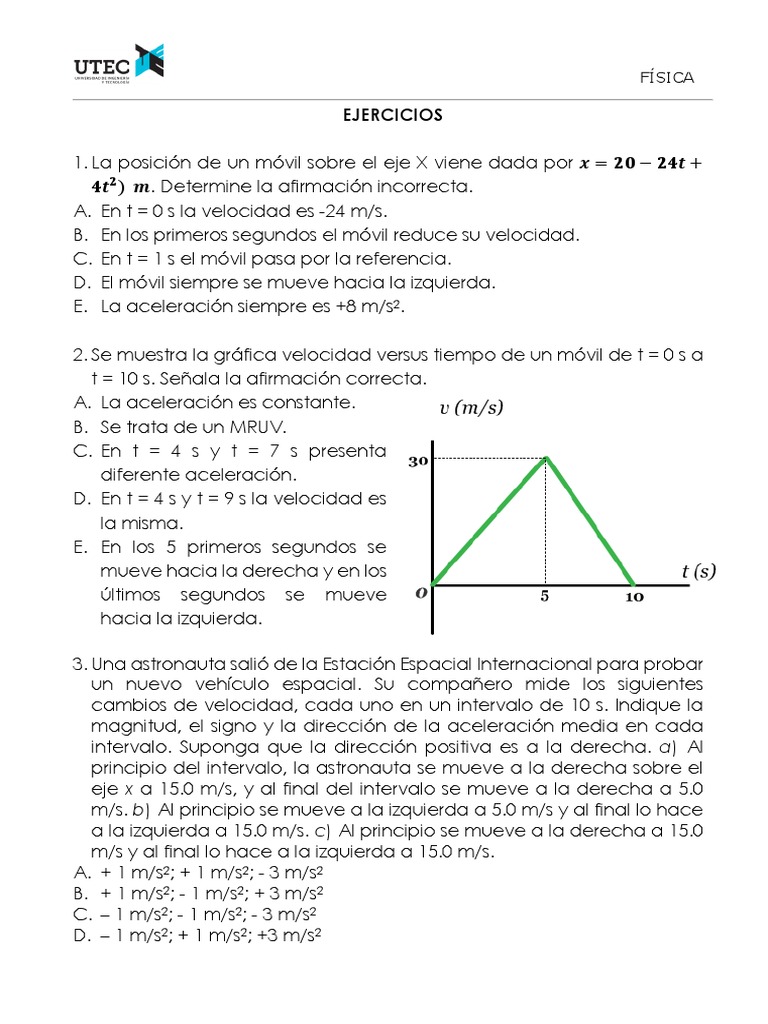 Ejercicios - Cinemática - Aceleración - Mruv | PDF | Velocidad | Aceleración