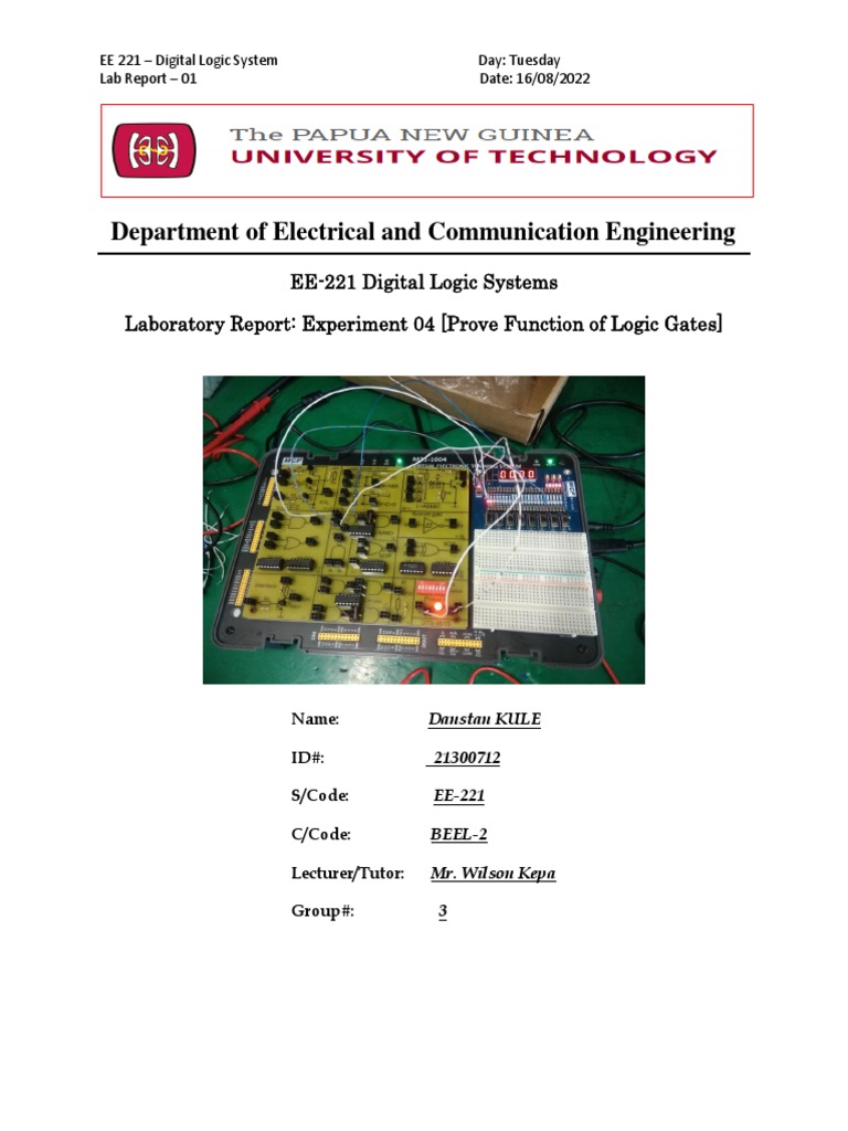Logic Gates Function Verification Lab Report | PDF | Logic Gate ...