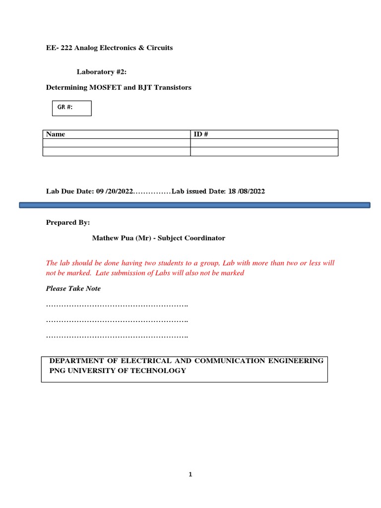 Lab Report On MOSFET and BJT Transistor | PDF | Transistor | Resistor