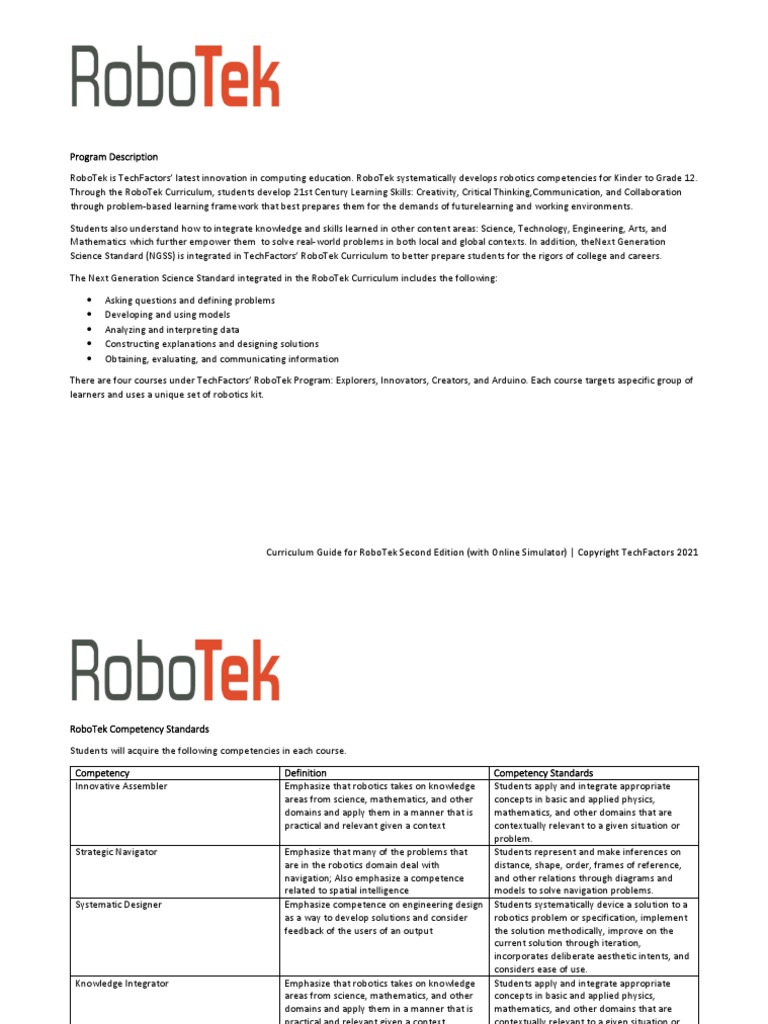 RoboTek Curriculum Guide DLCES | PDF | Robotics | Simulation