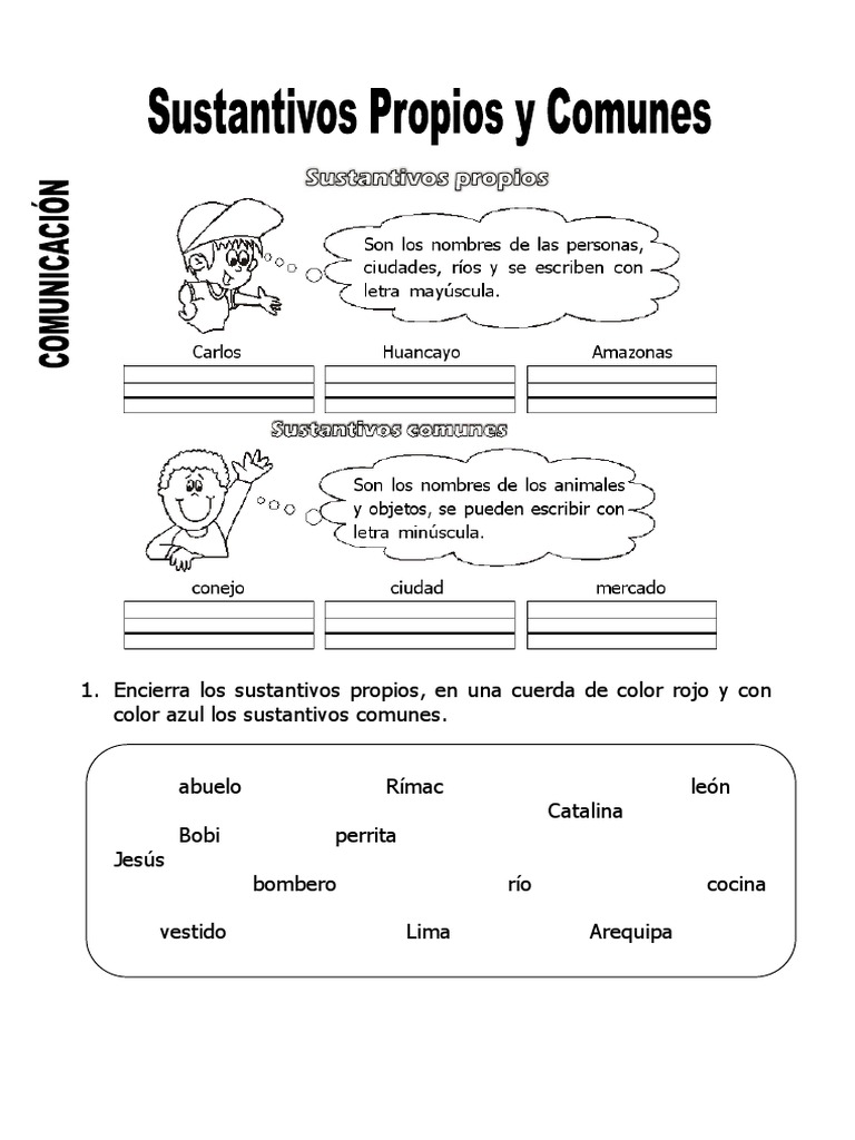Ficha de La Sustantivos Propios y Comunes para Primero Deprimaria | PDF