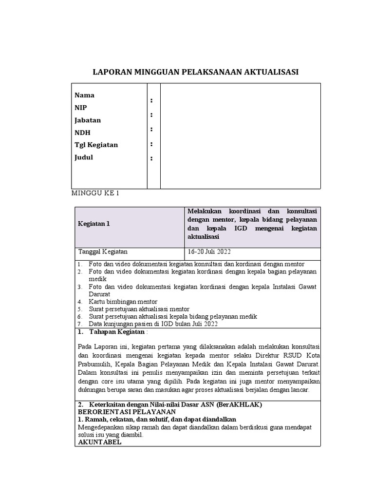 Contoh LAPORAN MINGGUAN | PDF