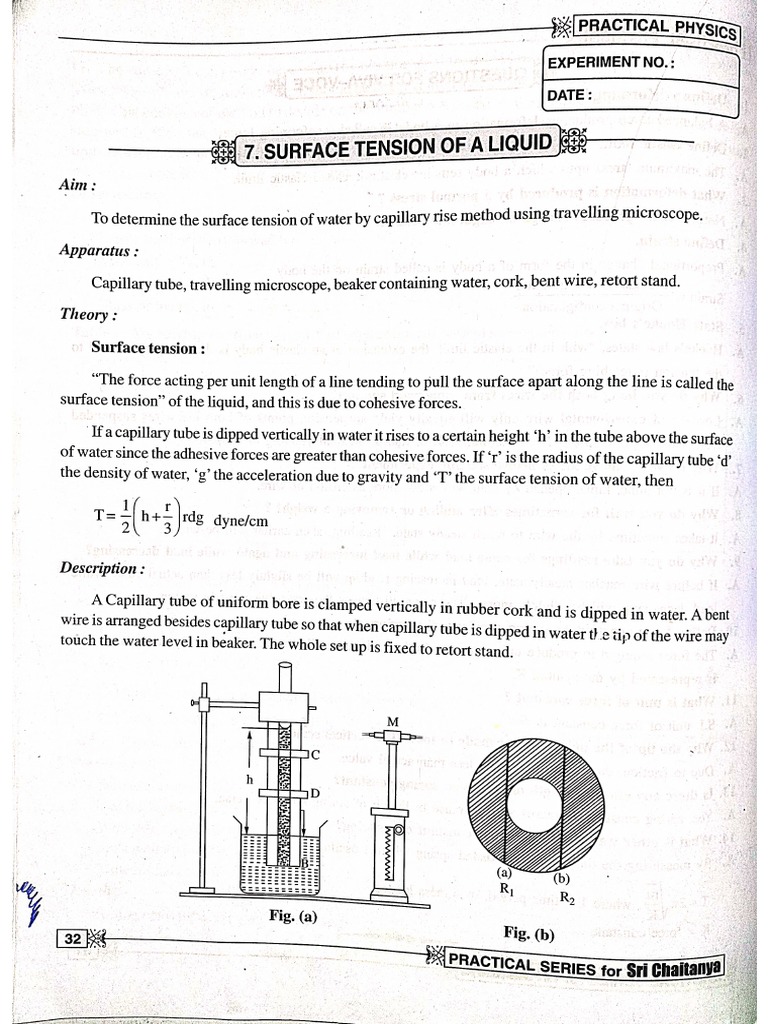 Surface Tension of A Liquid | PDF