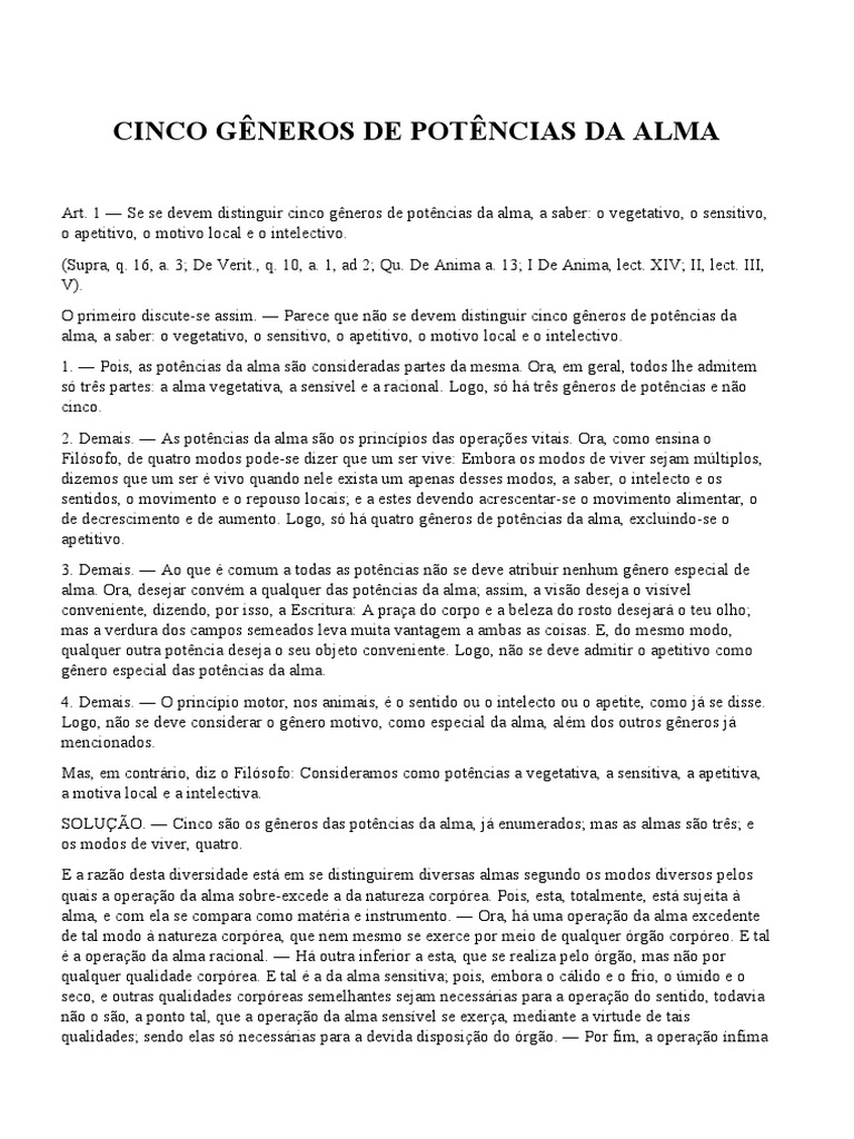 Cinco Gêneros de Potências Da Alma | PDF | Aristóteles | Alma